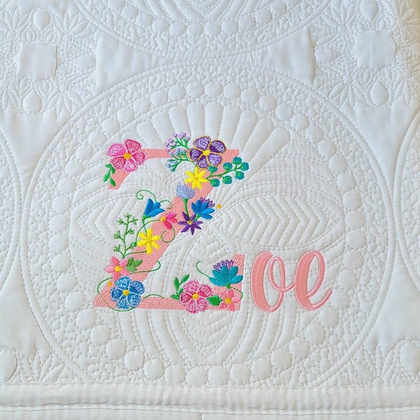 Floral Whole Alphabet Garden Flag Monogram Lace Swirl Flowers Block ...