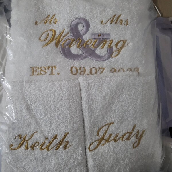 Personalised 4 Piece Wedding Towel Set With Hearts Embroidered Towels 2 ...