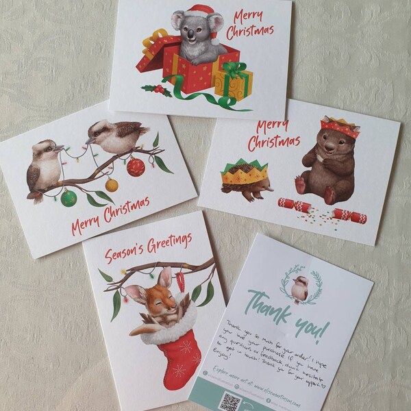 Cute Australian Animal Christmas Cards Set of 4 | Australian Christmas ...