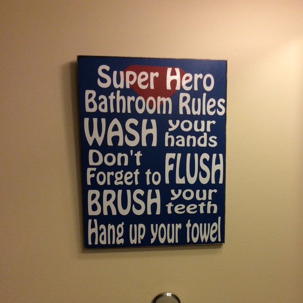 Super Hero Bathroom Rules Wood Sign - Etsy