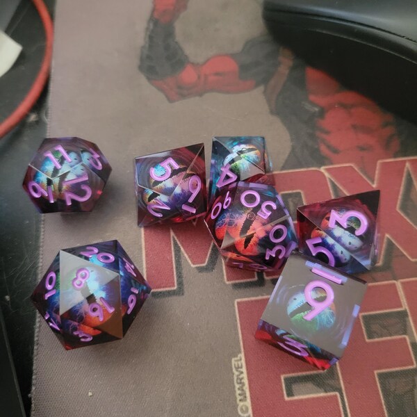 Red Blue Dragon Eye Dice Liquid Core Dice Set, Handmade Sharp Edge ...