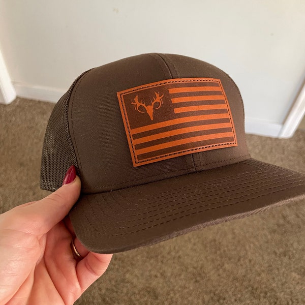 Deer Hunting Hat Gift | Leather Patch American Flag Hunter Present - Etsy