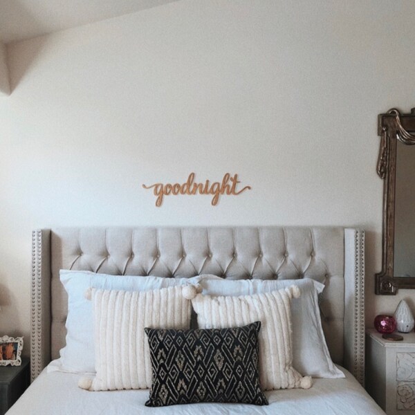 Goodnight Script Word Wood Sign-wood Sign Art, Wood Goodnight ...