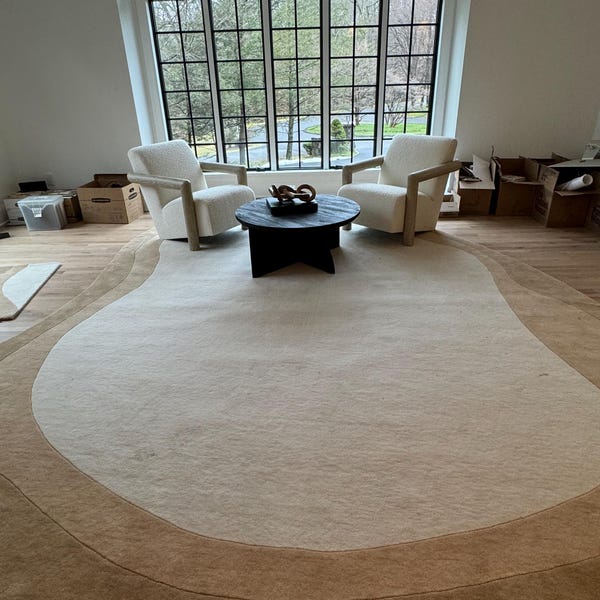 Ivory Beige Color Minimalist Modern Abstract Handmade Textured Woolen ...