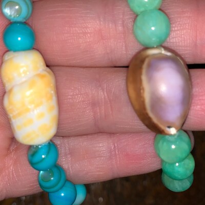 Sea Glass Shell Ring, Hawaiian Beach Adjustable Ring With Sea Shells ...