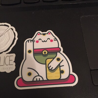 Cute Lucky Cat Sticker Maneki-neko Welcoming Cat Sticker Happy Kitty ...