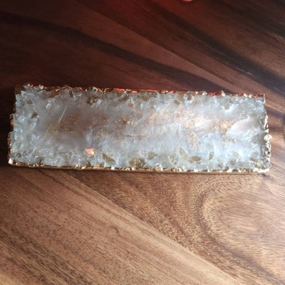 Large Tray & Coaster Set With Reflective Glass Rim, 18x11 Epoxy Resin ...