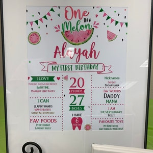 Editable Watermelon Milestone Birthday Poster Pink Watermelon First ...