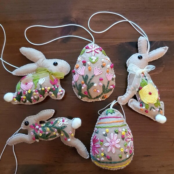 Easter Bunny Felt Ornaments Set / Easter Felt Eggs / Easter Gift ...