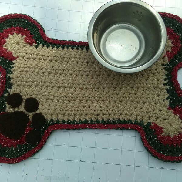 Crochet PATTERN - Dog Bone Pet Placemat, Dog Mat With Paw Print, Pet ...