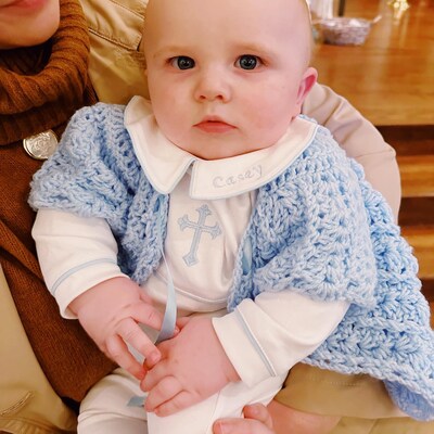 Luke Baptism Outfit-white W Blue Trim-baby Boy Baptism Outfit-baby Boy ...