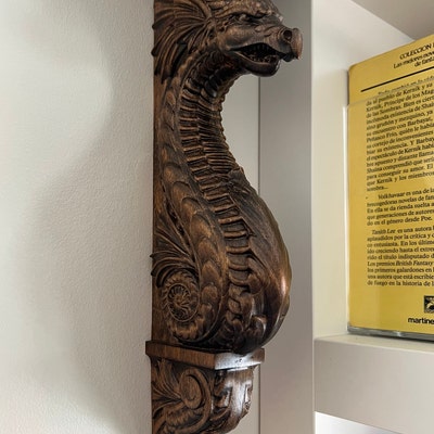 Large Wall Corbel Carved Wooden Dragon Corbel Unique Wall Bracket. - Etsy