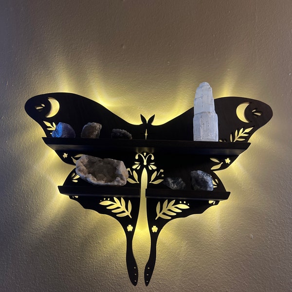 Luna Moth Shelf, Luna Moth Lamp, Luna Moth, Wooden Crystal Shelf, Luna ...