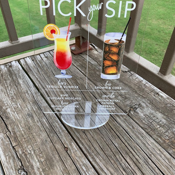 Pick Your Sip! Signature Drinks, Bar Menu Sign and Cocktail Bar Sign ...