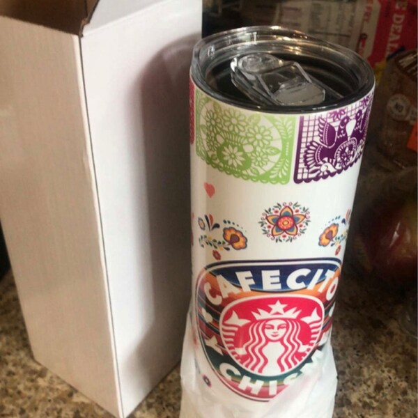 Cafecito Y Chisme 20oz Skinny Tumbler Colorful Mexican Theme Banner ...