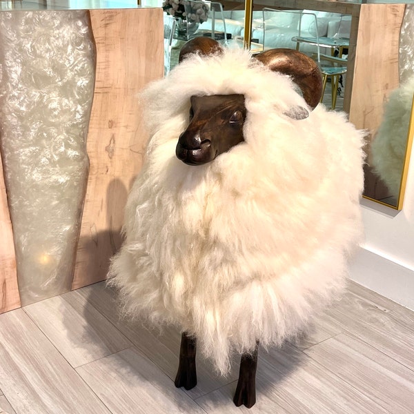 Lalanne Style Sheep Chair.luxurious Fluffy Sheepskin Stool: Soft and ...