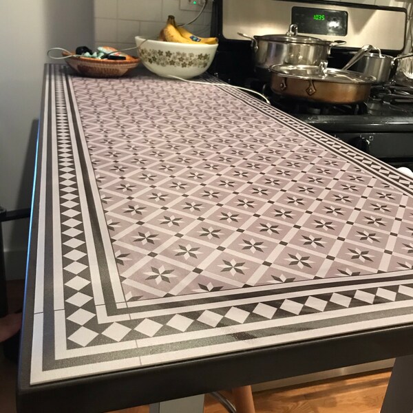 Black & Gray PVC Vinyl Mat , Geometric Design, Kitchen Mat, Livingroom ...