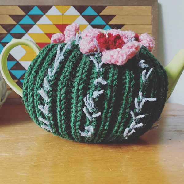 Crochet Red Tea Cozy Blue Yellow Flowers - Knitted Tea Pot Warmer ...