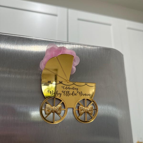 Gold Mirror Baby Stroller Magnet Favors, Baby Carriage Magnets, Baby ...