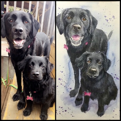 Original Hand Portrait Custom Two Dogs Portrait Double Pet Portrait ...