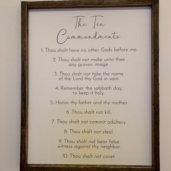 The Ten Commandments Sign | Wood Framed Canvas Sign | Inspirational ...