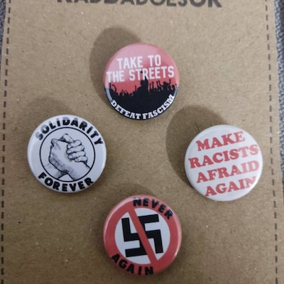 Antifascist Badge Set 4 Anti-fascist Anti-nazi Pin Buttons Antifa ...