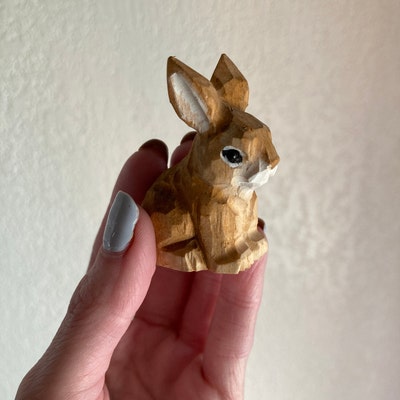 Brown Rabbit Bunny Miniature Wood Figurine Garden Statue Small Animal ...