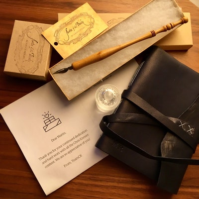 Custom Journal Gift Set With Leather Book, Dip Pen, and Writing Ink in ...