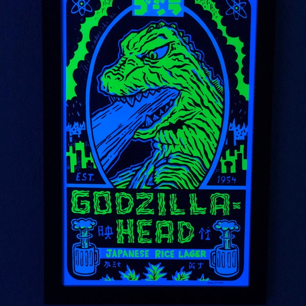 Godzilla Head Glow in the Dark Screen Print - Etsy