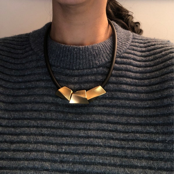 Gold Bib Necklace, Bold Statement Necklace, Abstract Necklace - Etsy