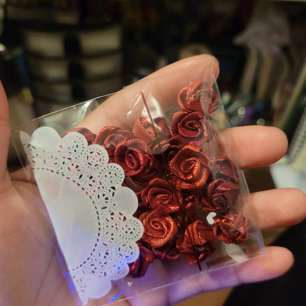 Black Satin Roses 20mm, Black Fabric Roses, Small Ribbon Roses Applique ...