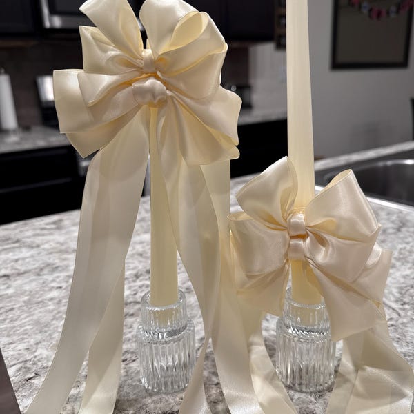 Satin Bow Taper Candles: Wedding Centerpiece Set - Etsy