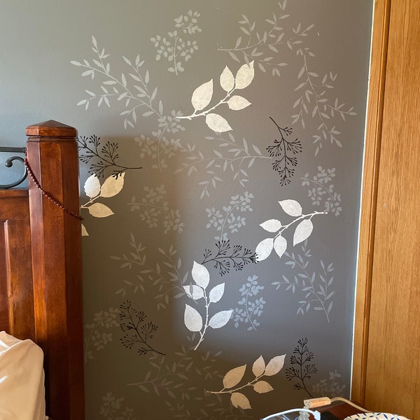 Watercolor Leaves Wall Pattern Kit- FLORAL WALL STENCILS Instead of ...