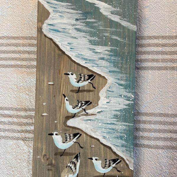 NEW SIZE Sanderling Art - Beach Painting - Beach House - Plaque ...