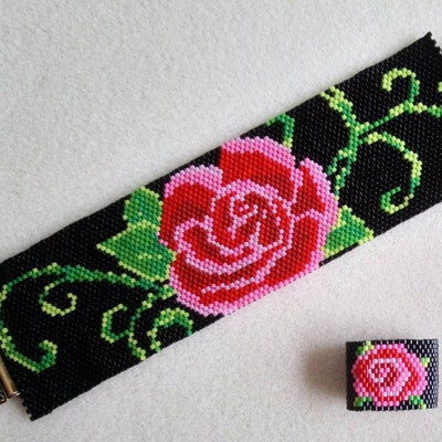 Red Cardinal Bird Peyote Bead Pattern, Bracelet Cuff, Bookmark, Seed ...