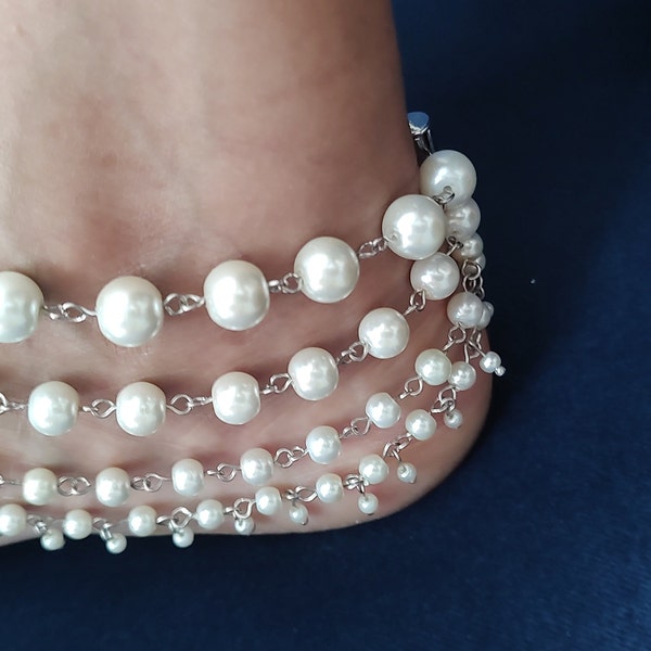 Ivy White or Ivory Pearls Beach Wedding Barefoot Sandals, Bangle,cuff ...