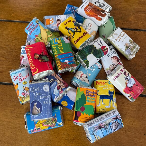 50 Children's Books Personalized Mini Candy Bar Wrappers for Party ...