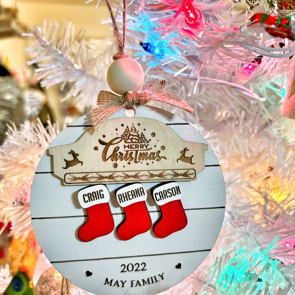 Custom Wooden Family Christmas Ornament 2023 3dlaser Cut Personalized ...