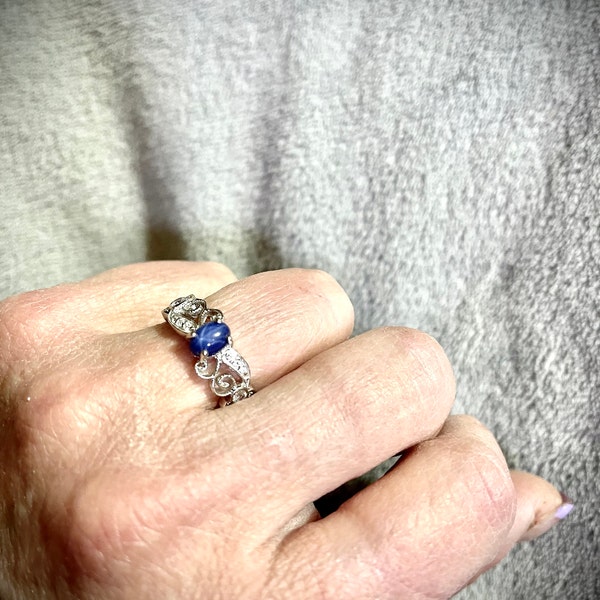 Genuine 6 Ray Blue Sapphire Star Ring 925 Sterling Silver Ring Blue ...