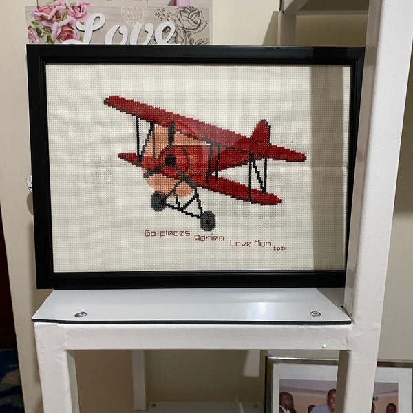 Red Airplane Cross Stitch Pattern PDF Vintage Biplane Plane Baby Cross ...