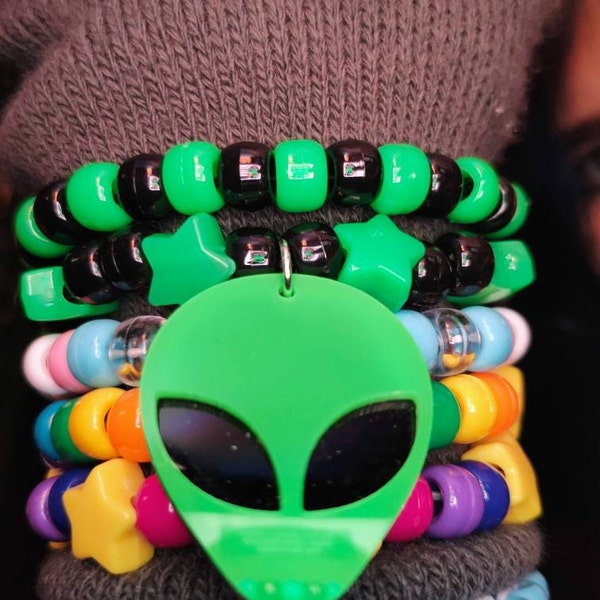 Rainbow Neon Alien Charm Kandi Bracelet - Etsy