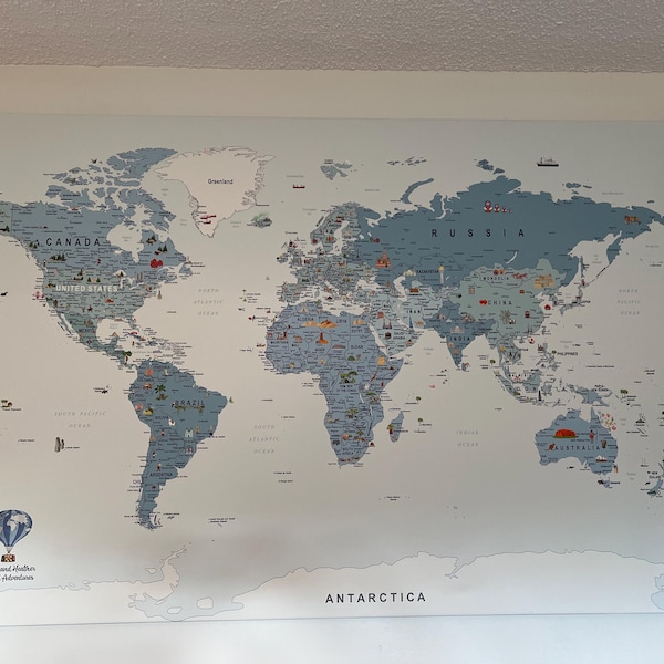 Large Detailed World Map Framed Canvas. A Personalized Travel Map ...