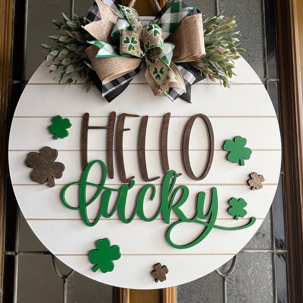 Front Door Decor, St Patrick’s Day Door Hanger, Hello Lucky Green ...