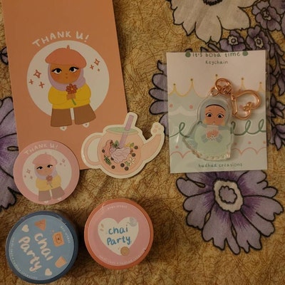 Keychain It's Boba Time,hijabi With Boba Keychain,cute Boba Keychain ...