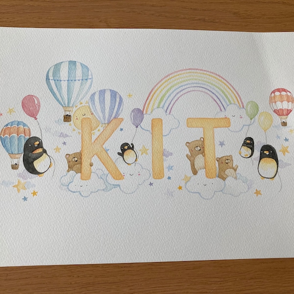 Personalized Watercolor Baby Name Painting FONT 1 - Floral Animal ...