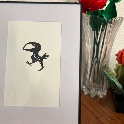 Little Black Cat Linocut Printmaking 7x5 Animal Art Deckle Edge Small ...