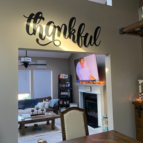 60" Thankful Metal Sign, Gather Sign, Dining Room Decor, Large Thankful ...