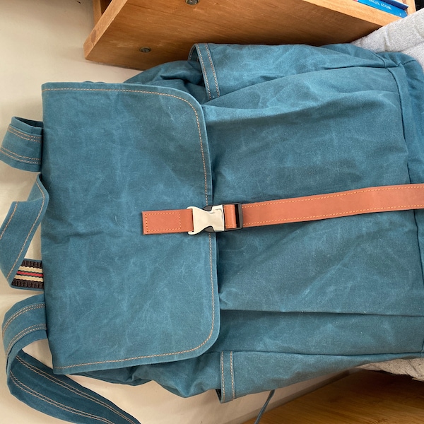 Waxed Canvas Backpack for School, Diaper Bag Backpack , Teal Blue ...