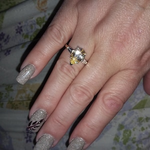 Canary Yellow Pear Engagement Ring, Three Stone Ring With Baguette ...