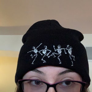 Skeleton Embroidered Beanie Spooky Embroidery Boho Hippy Beanie ...